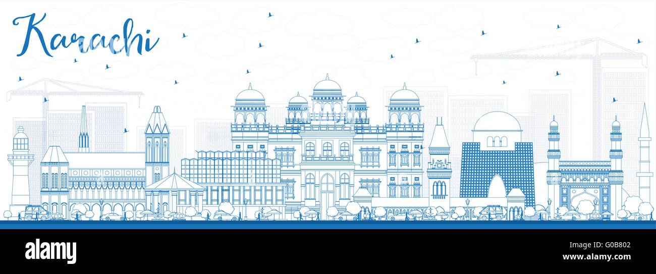 Outline Karachi Skyline with Blue Landmarks. Vector Illustration ...