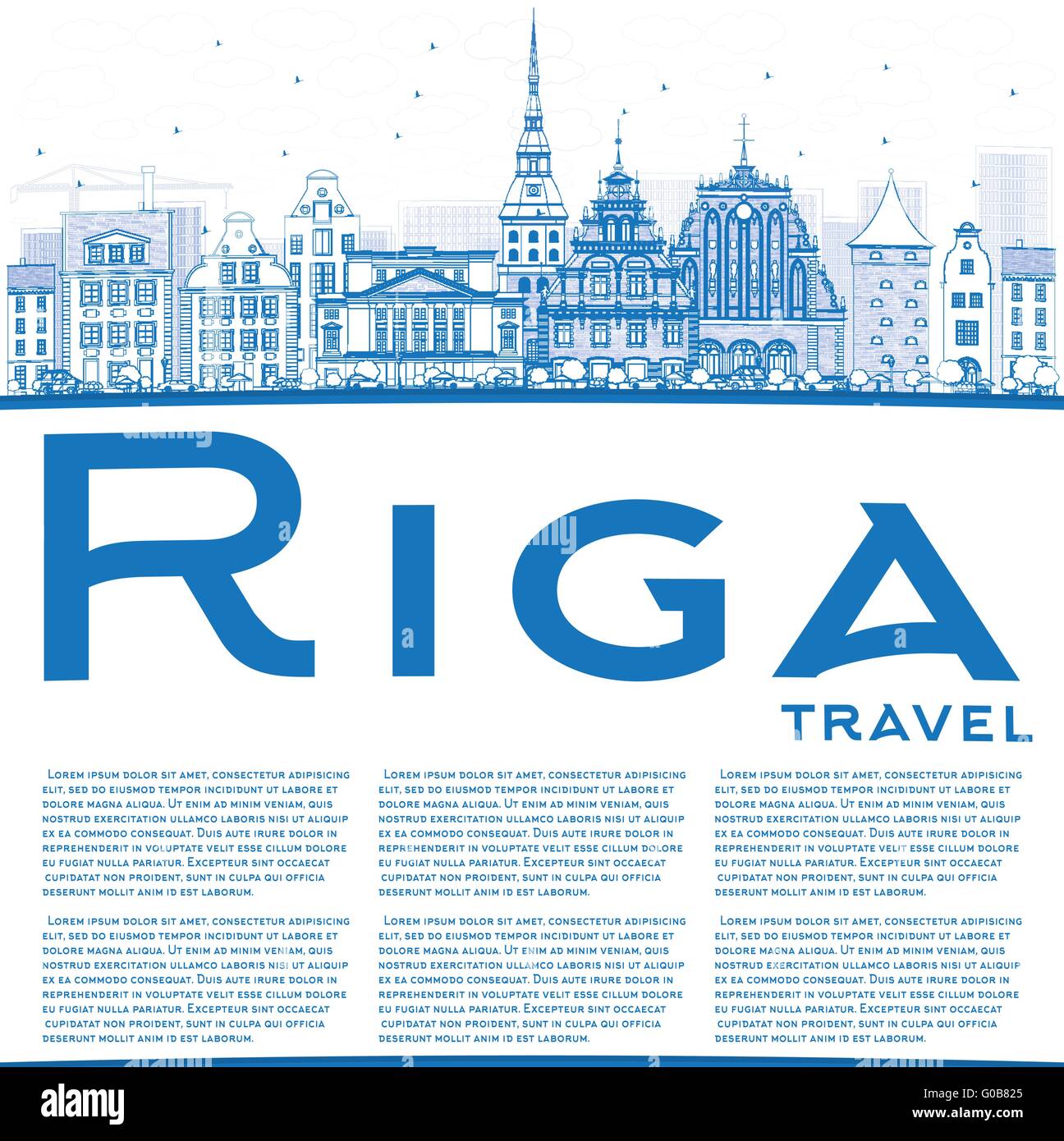 Outline Riga Skyline with Blue Landmarks and Copy Space. Vector ...