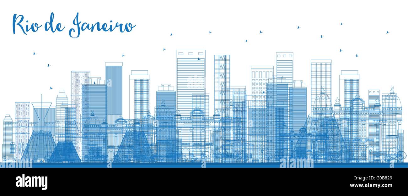 Outline Rio de Janeiro skyline with blue buildings. Vector illustration ...