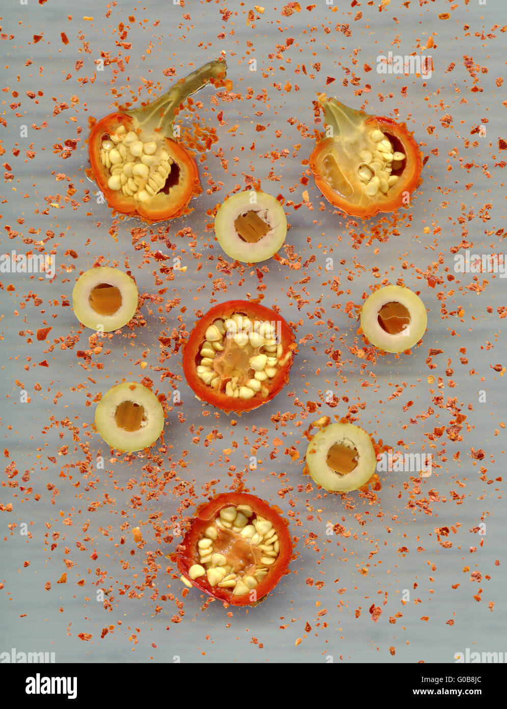 hot Cascabel chilis and green olives on chili Stock Photo - Alamy