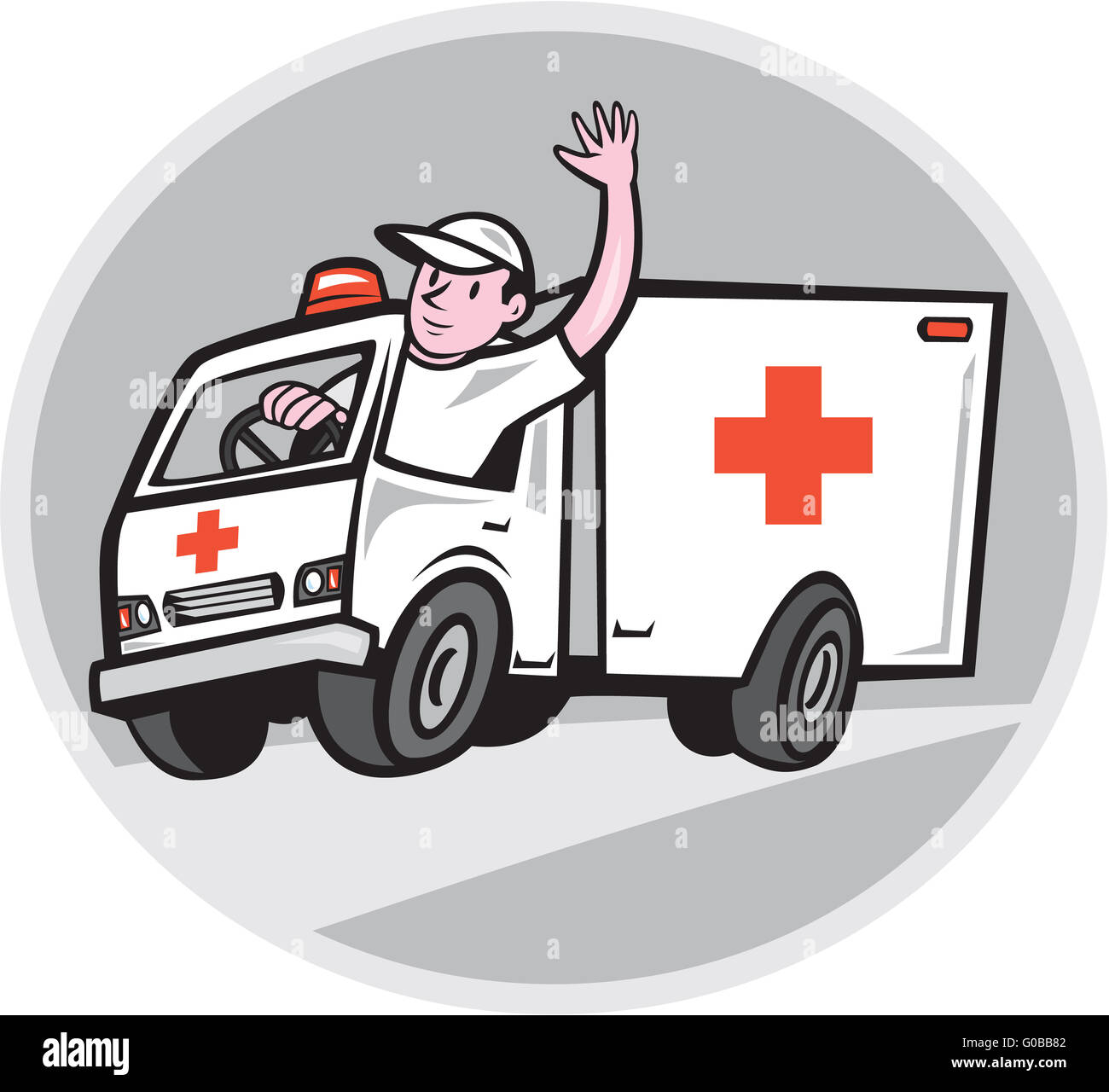 Ambulance Emergency Vehicle Driver Waving Cartoon Stock Photo - Alamy