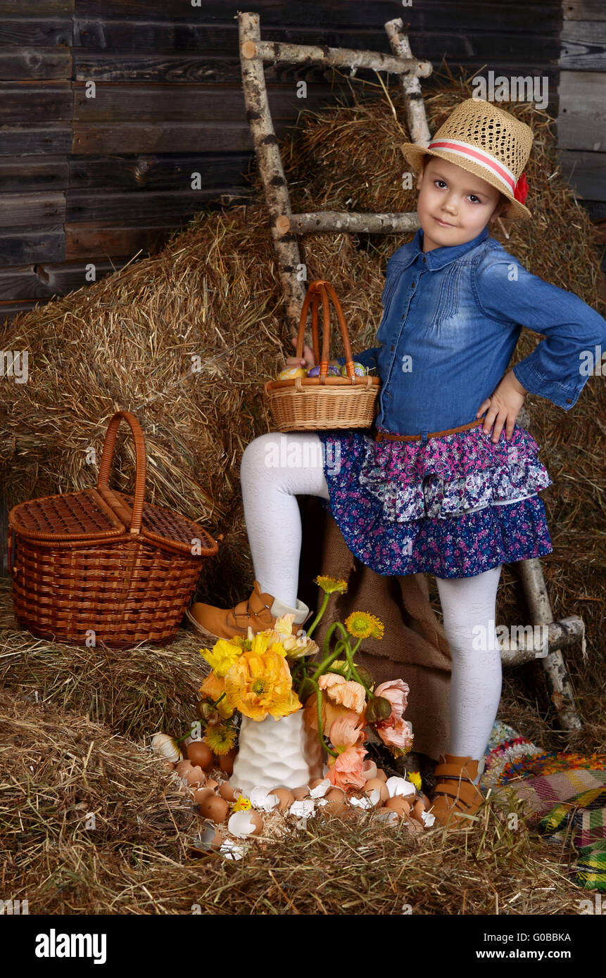 Portrait of cute little girl in country style Stock Photo - Alamy