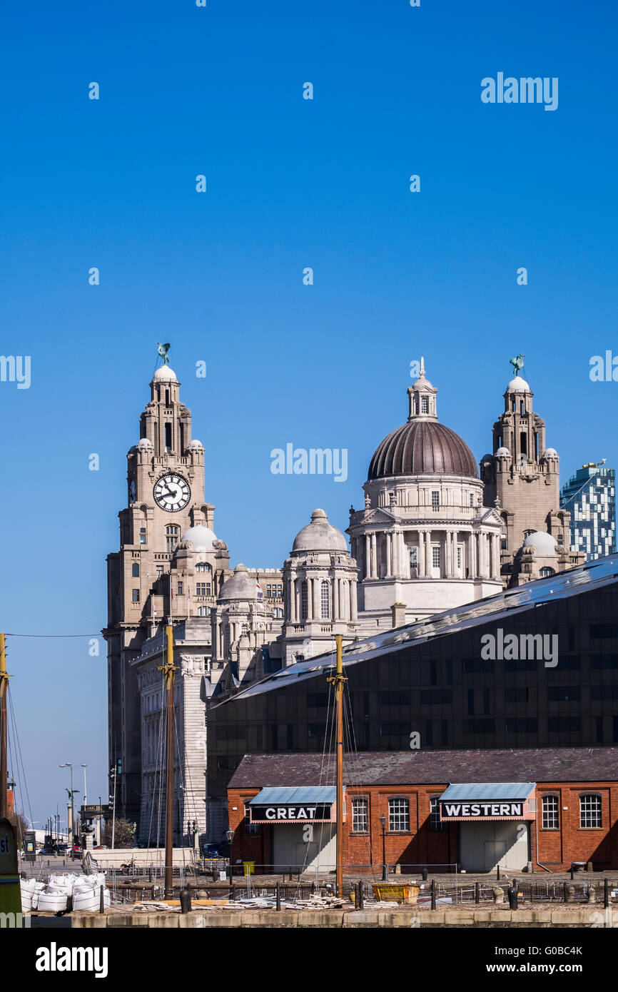 Three Graces Pier Head, Liverpool, Merseyside, England, U.K Stock Photo ...