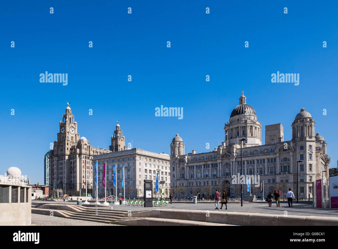 Three Graces Pier Head,, Liverpool, Merseyside, England, U.K Stock ...