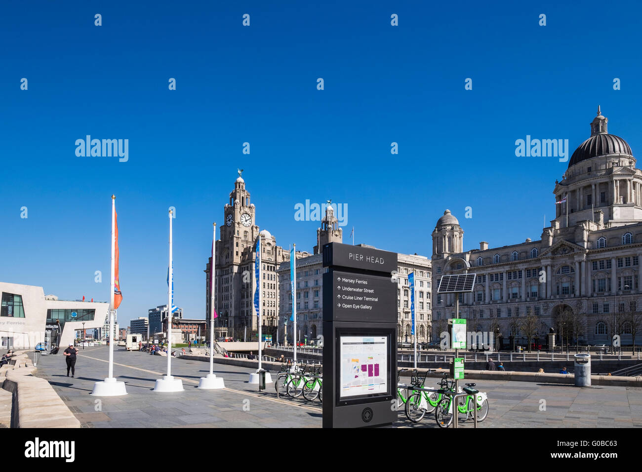 Three Graces Pier Head,, Liverpool, Merseyside, England, U.K Stock ...