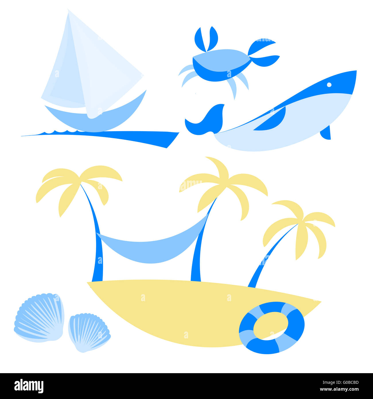illustration set of icons with vocation and sea themes Stock Photo - Alamy
