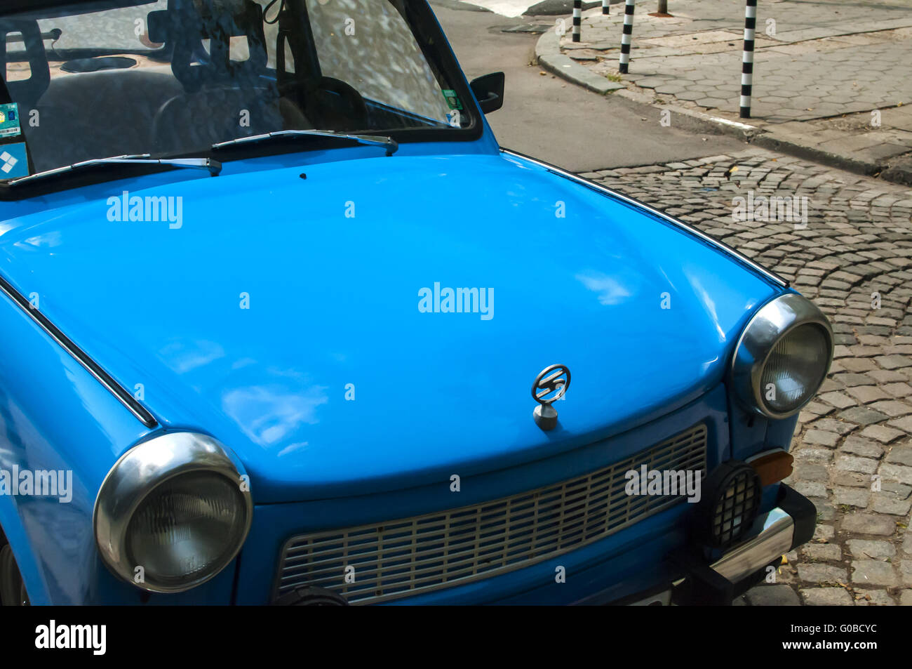 Blue vintage restored Trabant car on paved street Stock Photo - Alamy