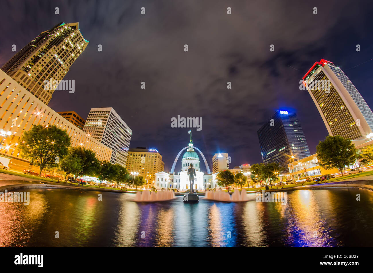 St. Louis downtown skyline buildings at night Stock Photo - Alamy