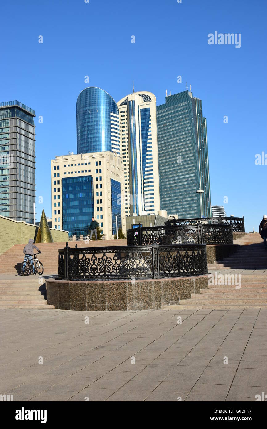 A street view with modern buildings in Astana, capital of Kazakhstan ...