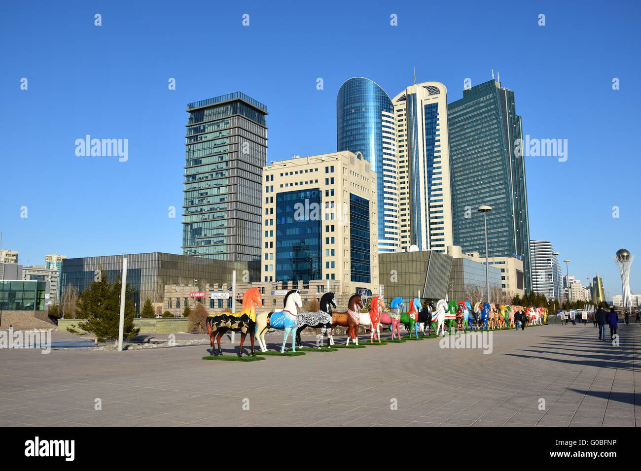 A street view with modern buildings in Astana, capital of Kazakhstan ...