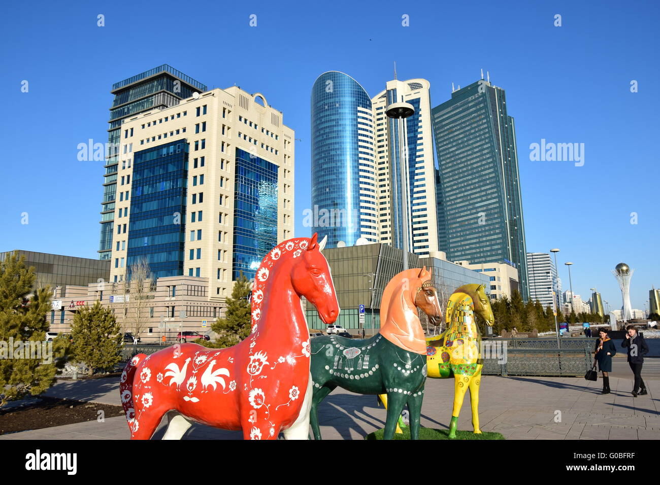 A street view with modern buildings in Astana, capital of Kazakhstan ...