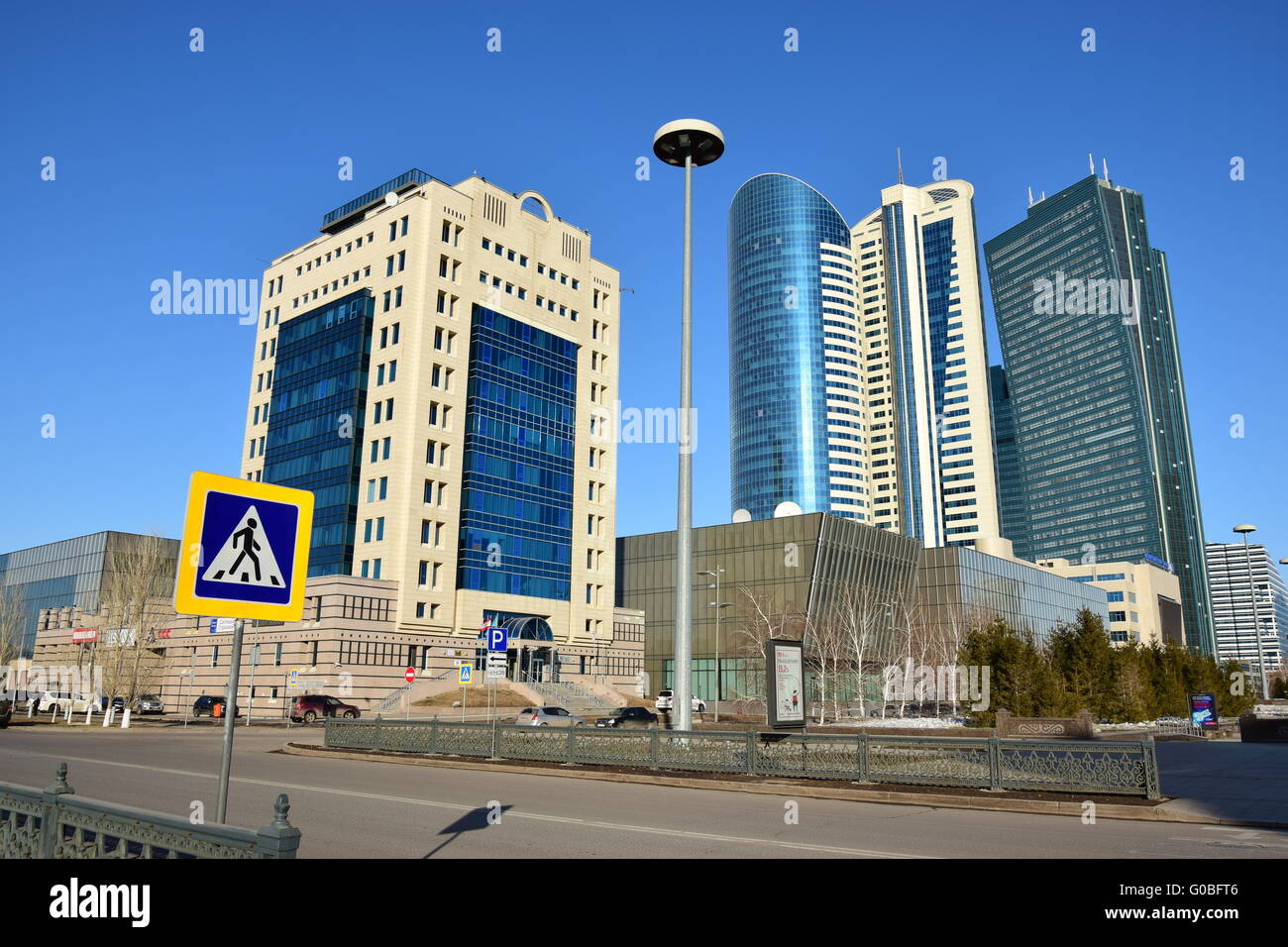 A street view with modern buildings in Astana, capital of Kazakhstan ...