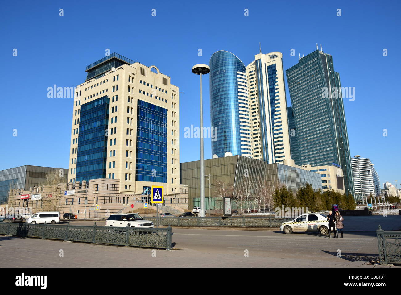 A street view with modern buildings in Astana, capital of Kazakhstan ...