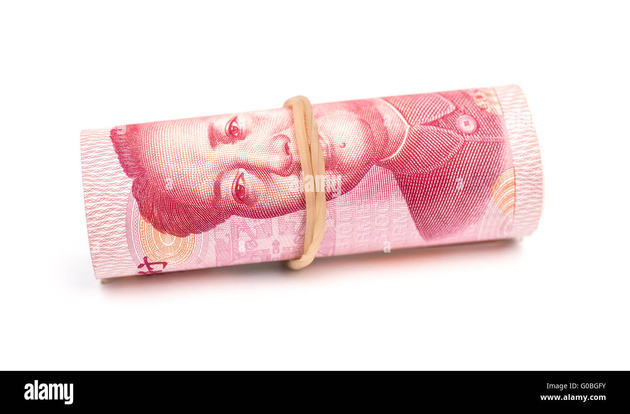 RMB binded with elastic on white background Stock Photo - Alamy