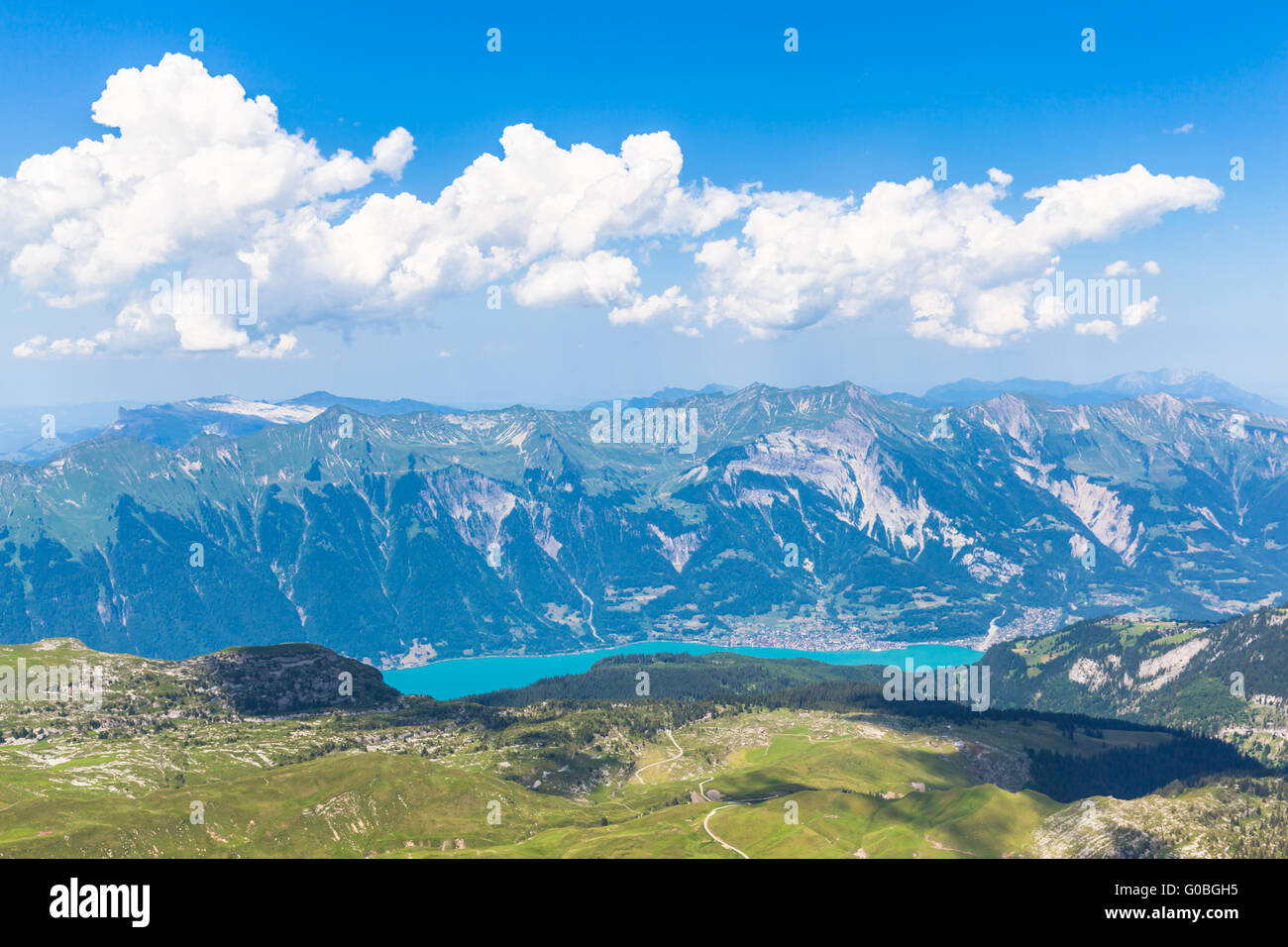 Panorama view of Brienz Lake and Alps on top of Faulhorn, Switzerland ...
