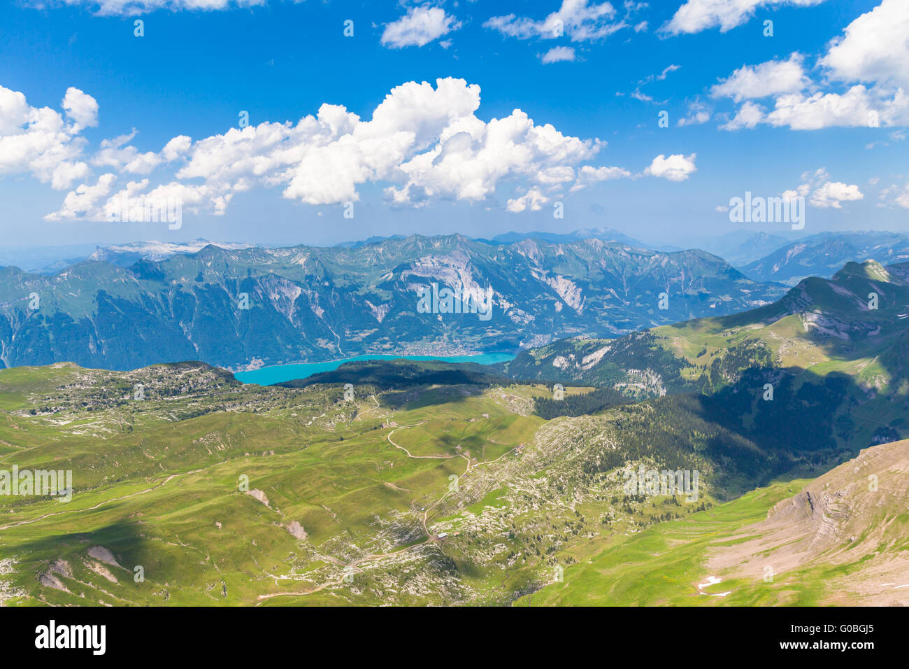 Panorama view of Brienz Lake and Alps on top of Faulhorn, Switzerland ...