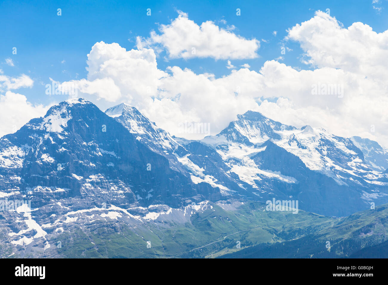 Panoramic view of famous peaks Eiger, Monch and Jungfrau, swiss alps on ...