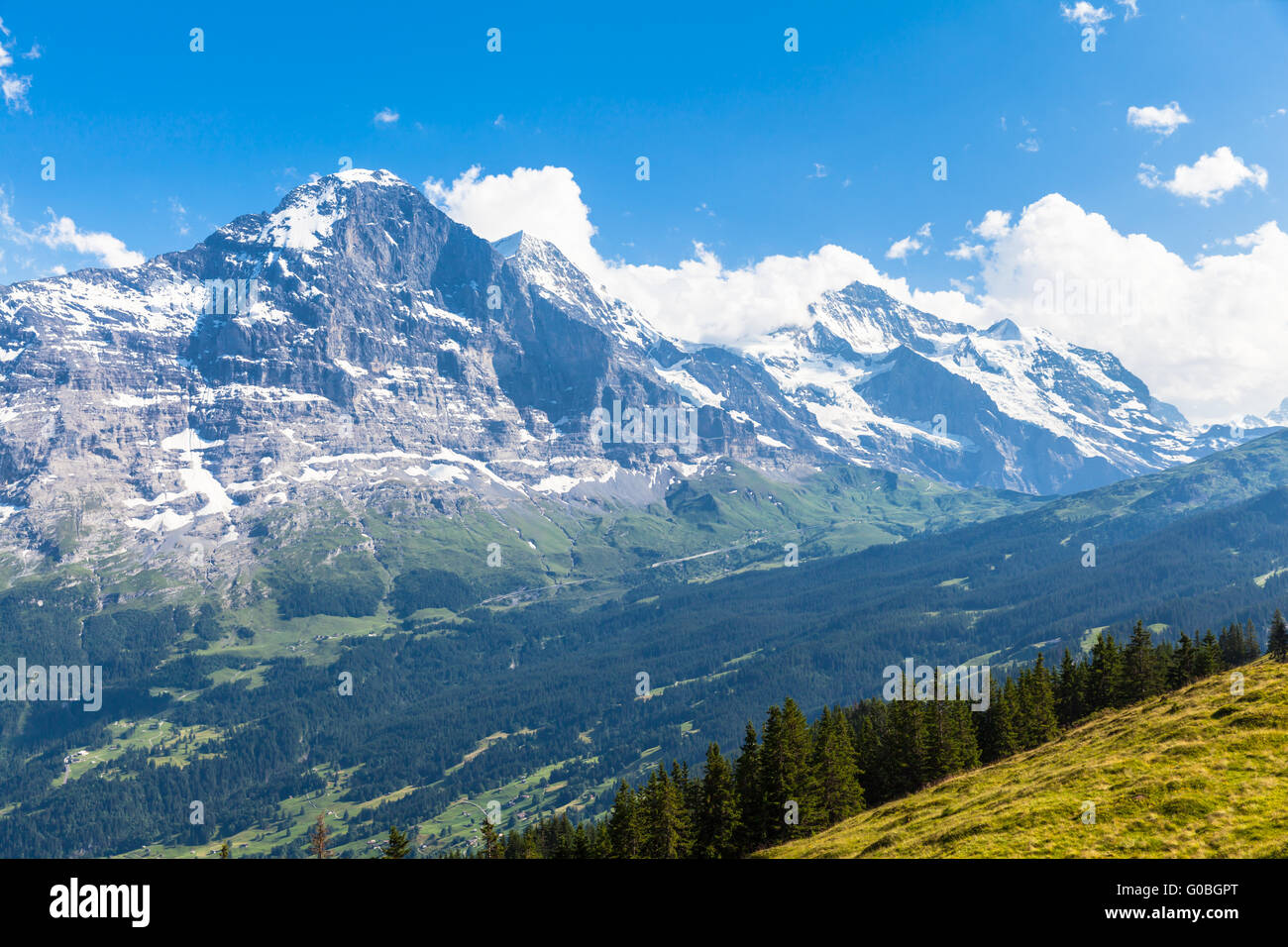 Panoramic view of famous peaks Eiger, Monch and Jungfrau, swiss alps on ...