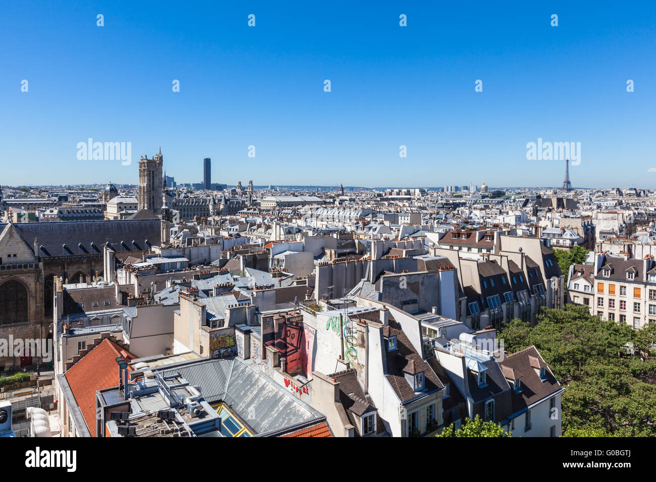 Cityscape of Paris with view of many historical buildings including ...