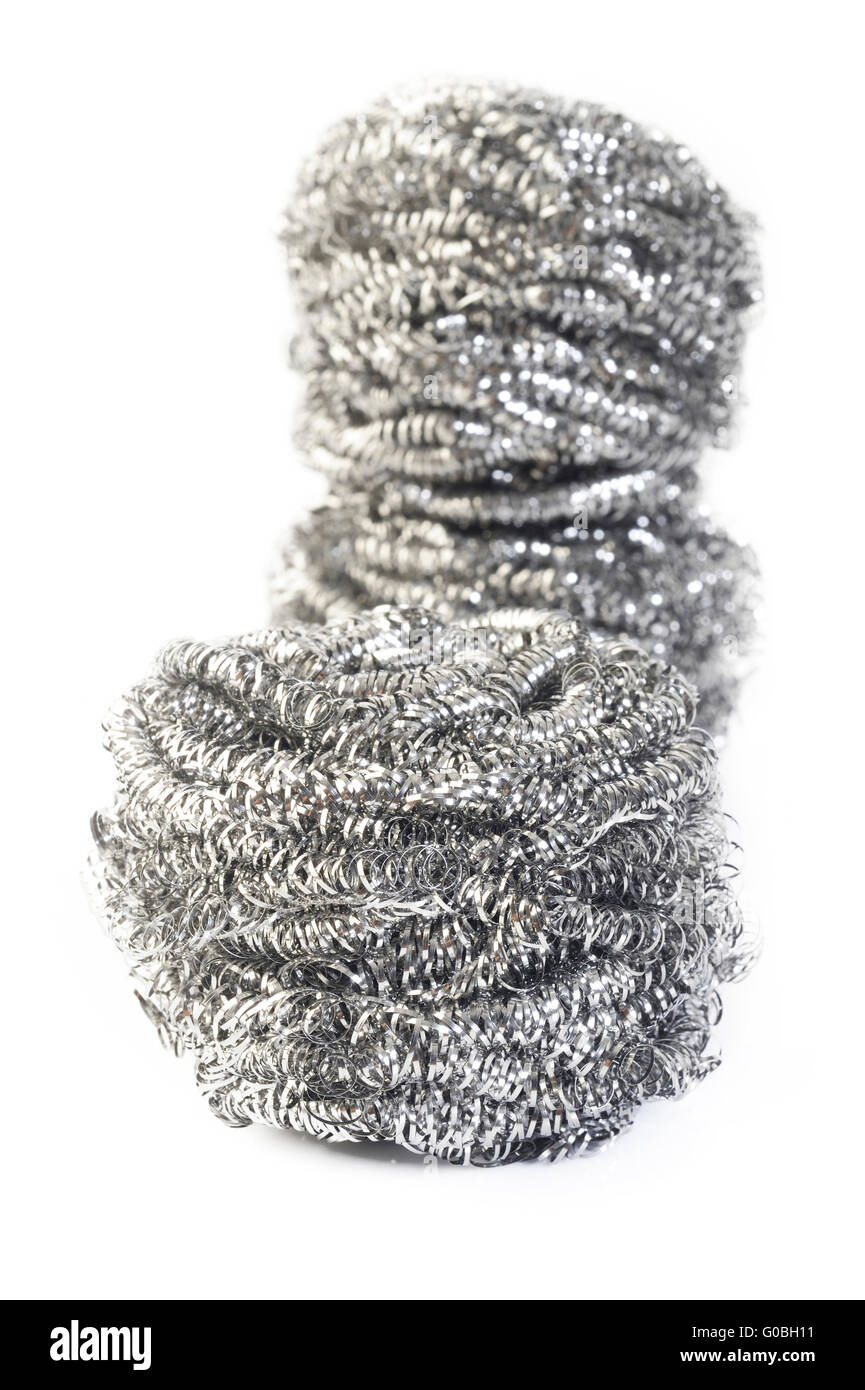 stainless steel scourer on white background Stock Photo - Alamy