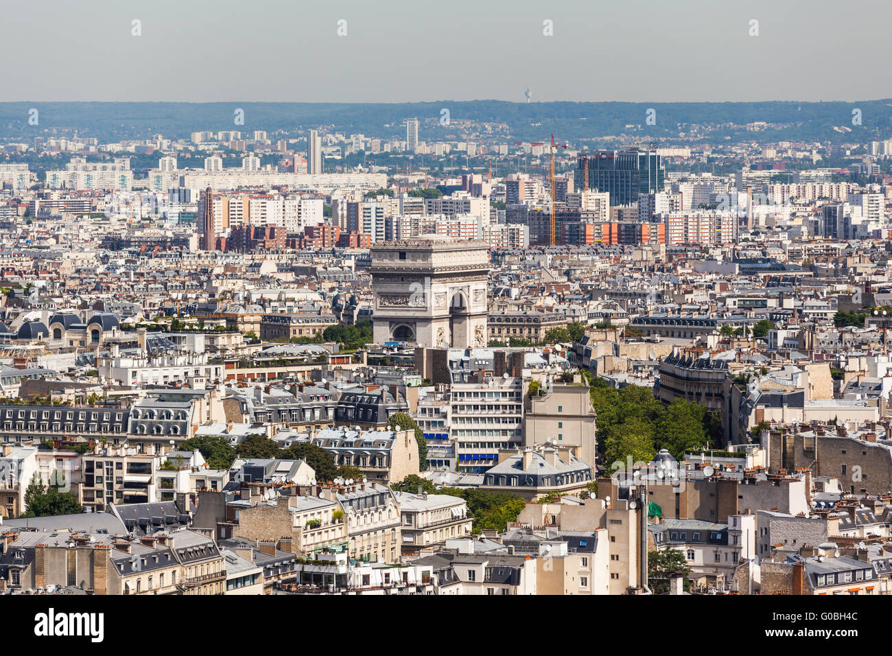 Aerial view of Paris in direction of Arc de Triomphe (Arch of Triumph) from Eiffel tower Stock ...