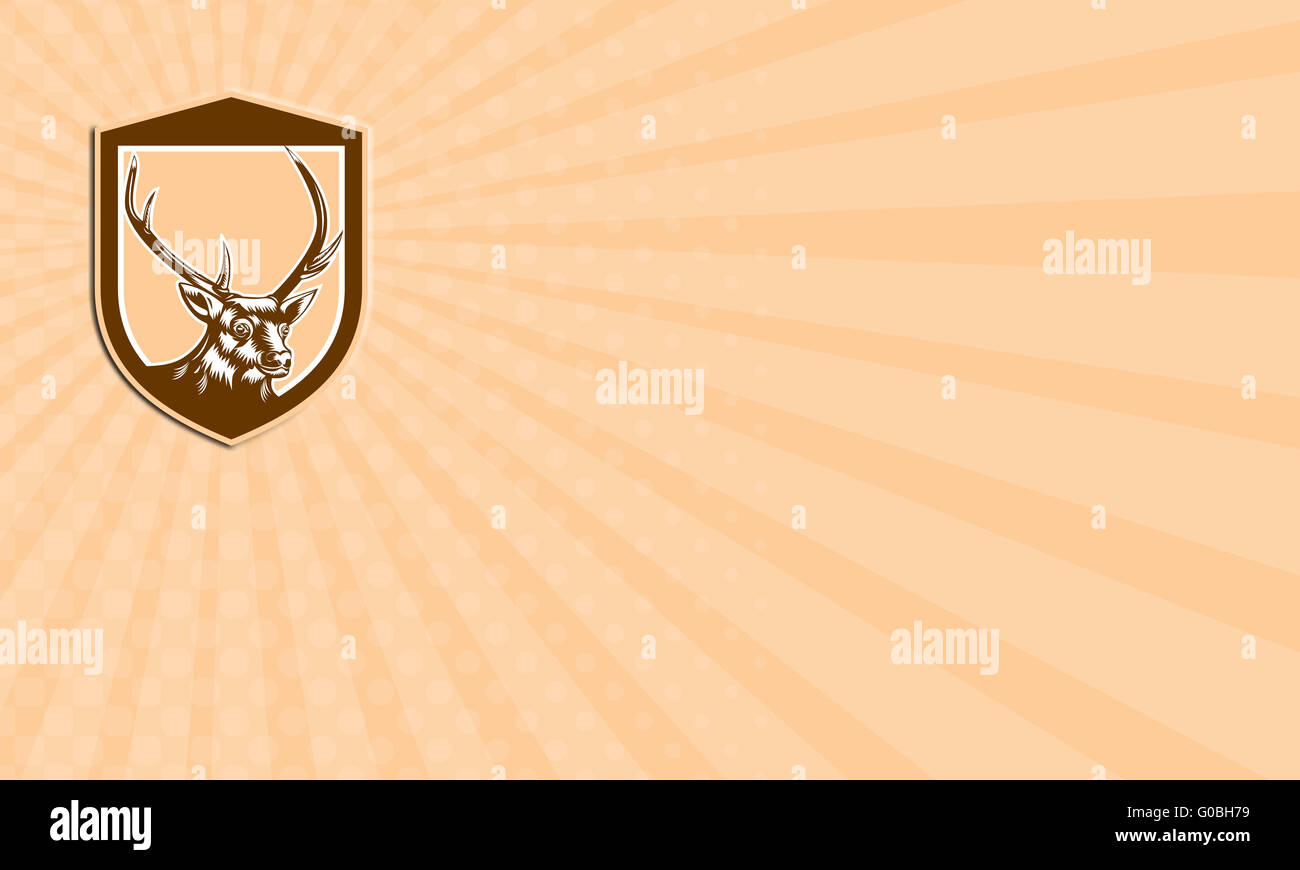 Business card Deer Stag Buck Head Woodcut Shield Stock Photo - Alamy