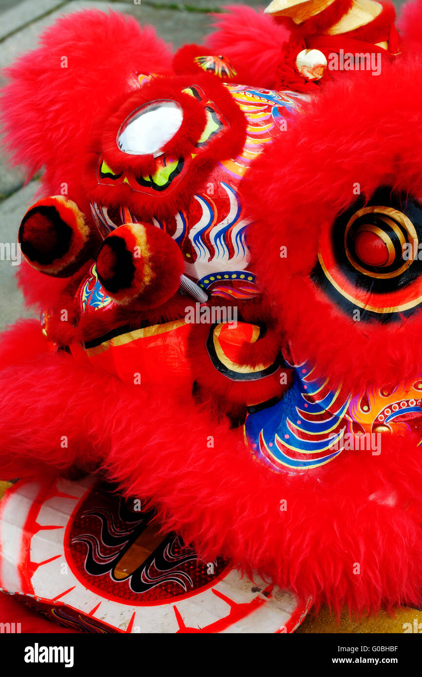 Tight Shot Of Red Chinese Lion Dancing Head Stock Photo - Alamy