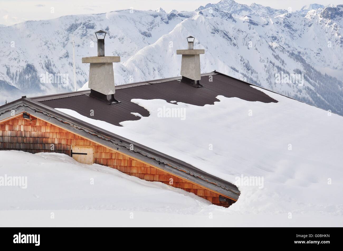 snowy hut in the Alps Stock Photo - Alamy