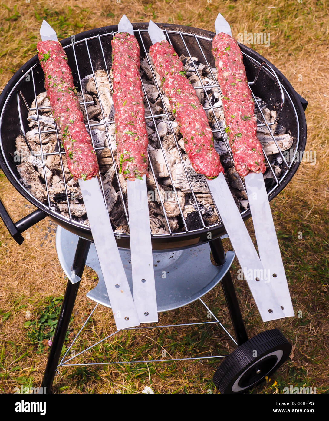 Raw red meat skewer Stock Photo - Alamy