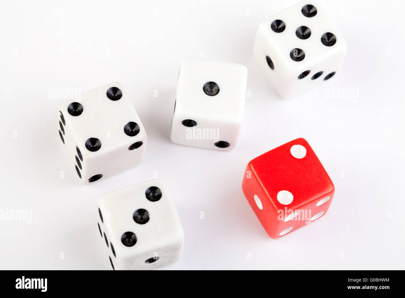 five old dice on white background horizontal Stock Photo - Alamy