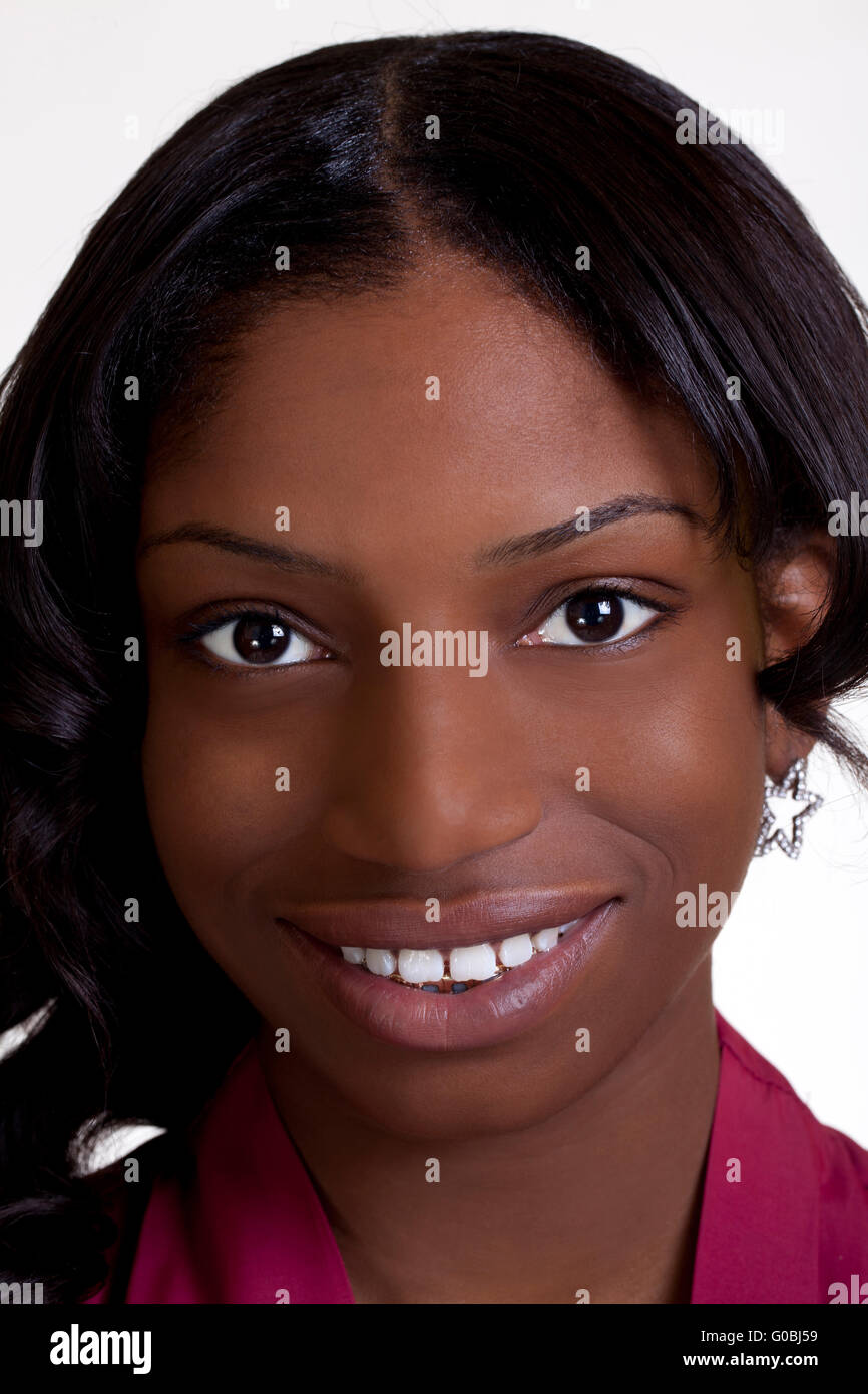 Tight Head Shot Young Black Woman Smiling Stock Photo - Alamy