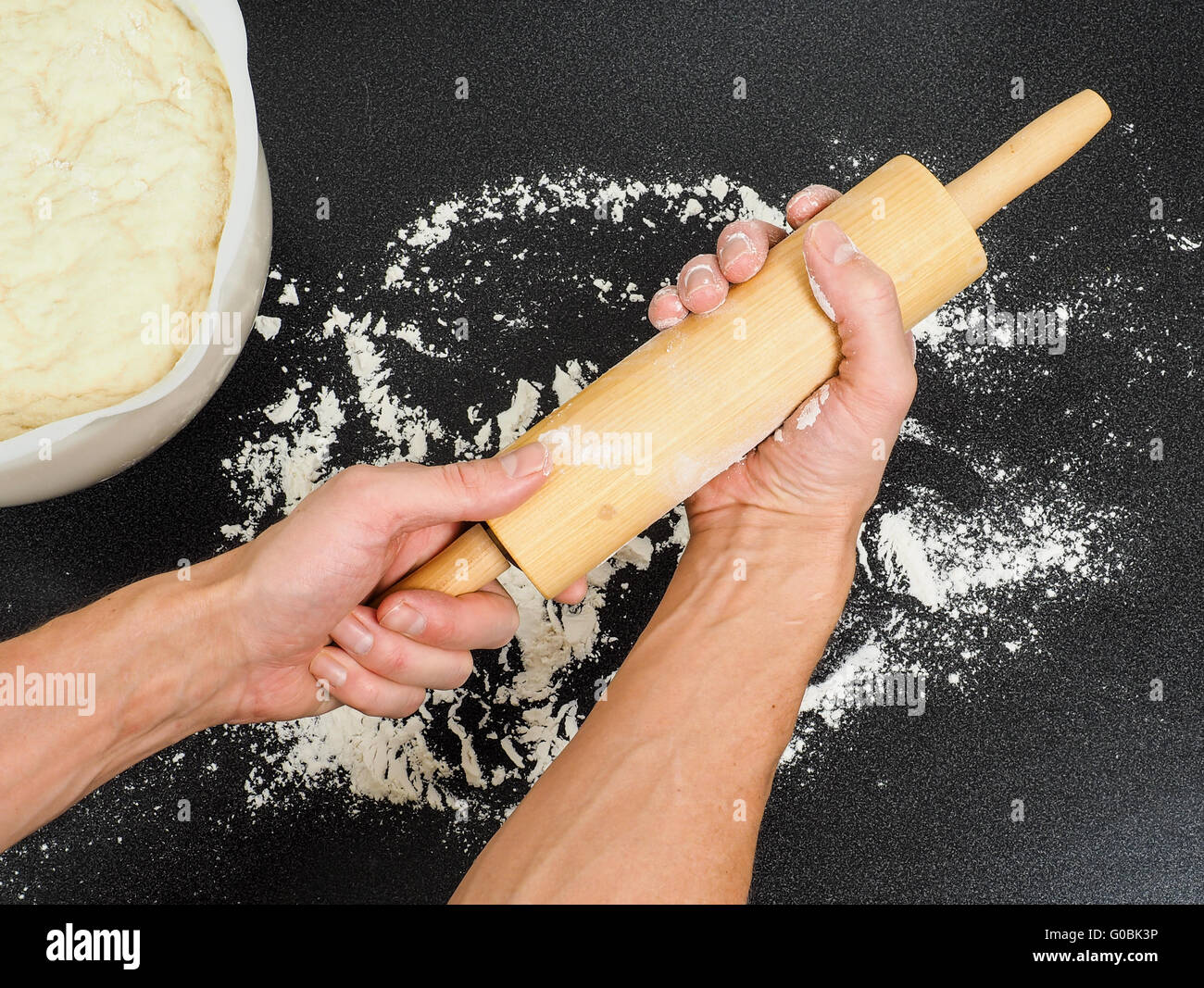 Flour wooden rolling pin Stock Photo - Alamy