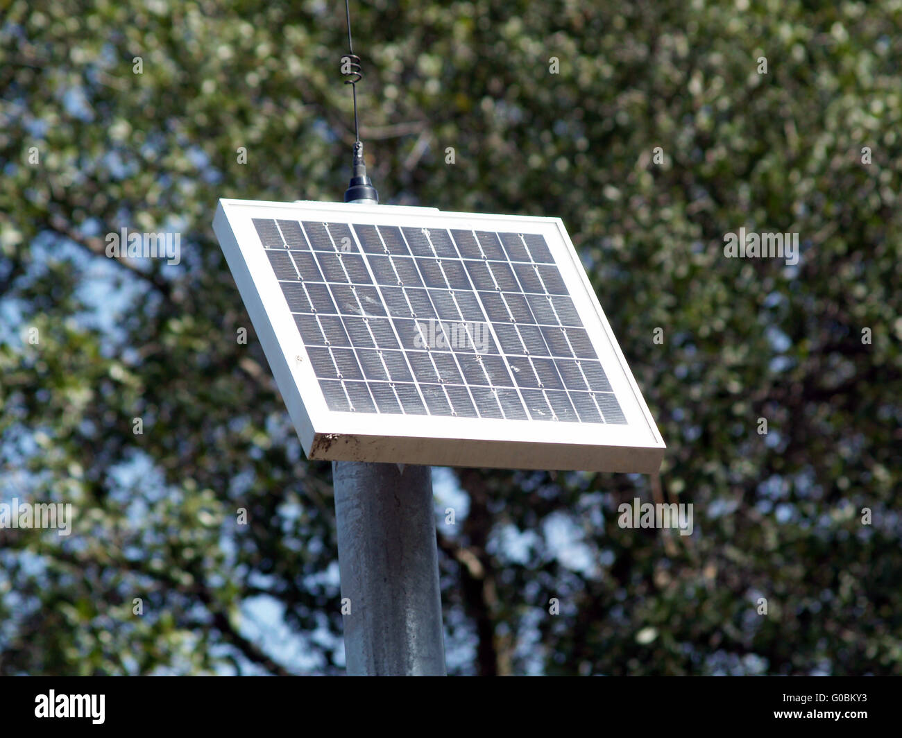Small solar panel powering bike trail emergency call box Stock Photo ...