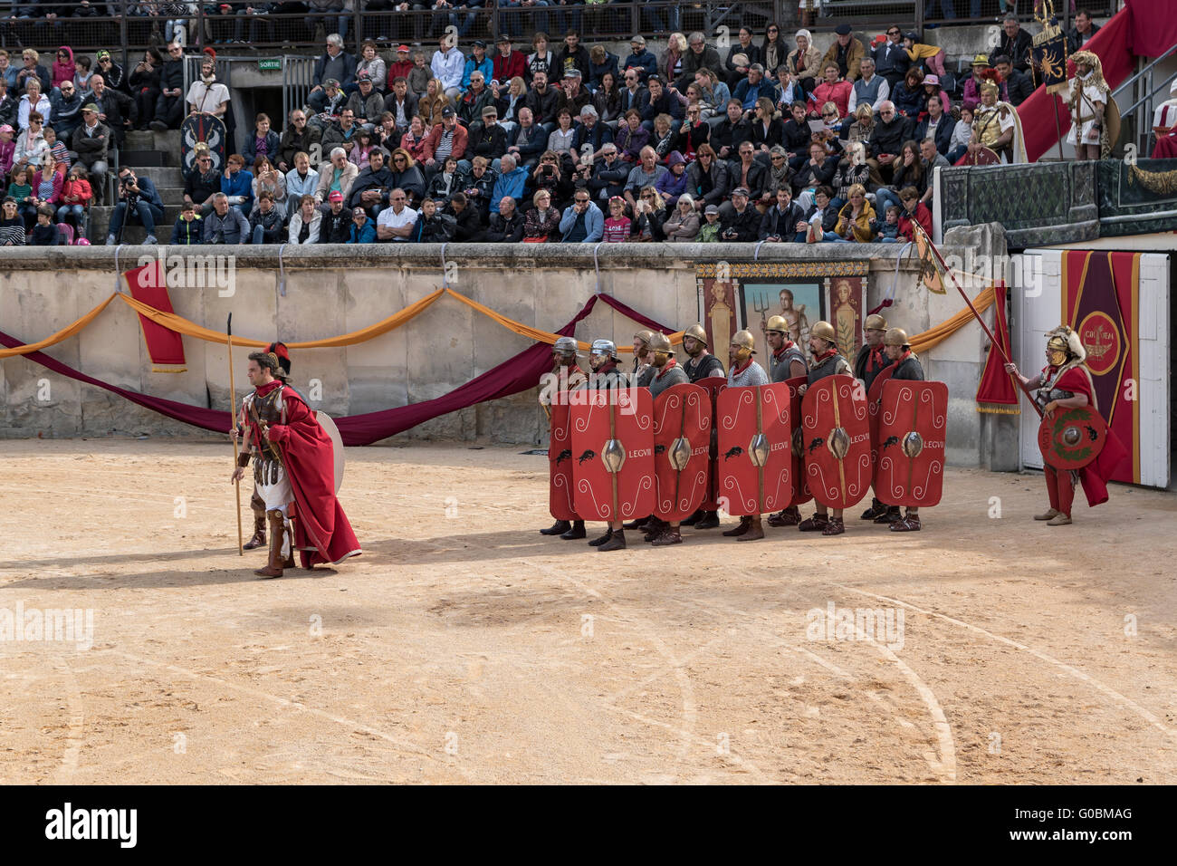 Roman re-enactment games in Arena of Nimes a Roman amphitheatre ...