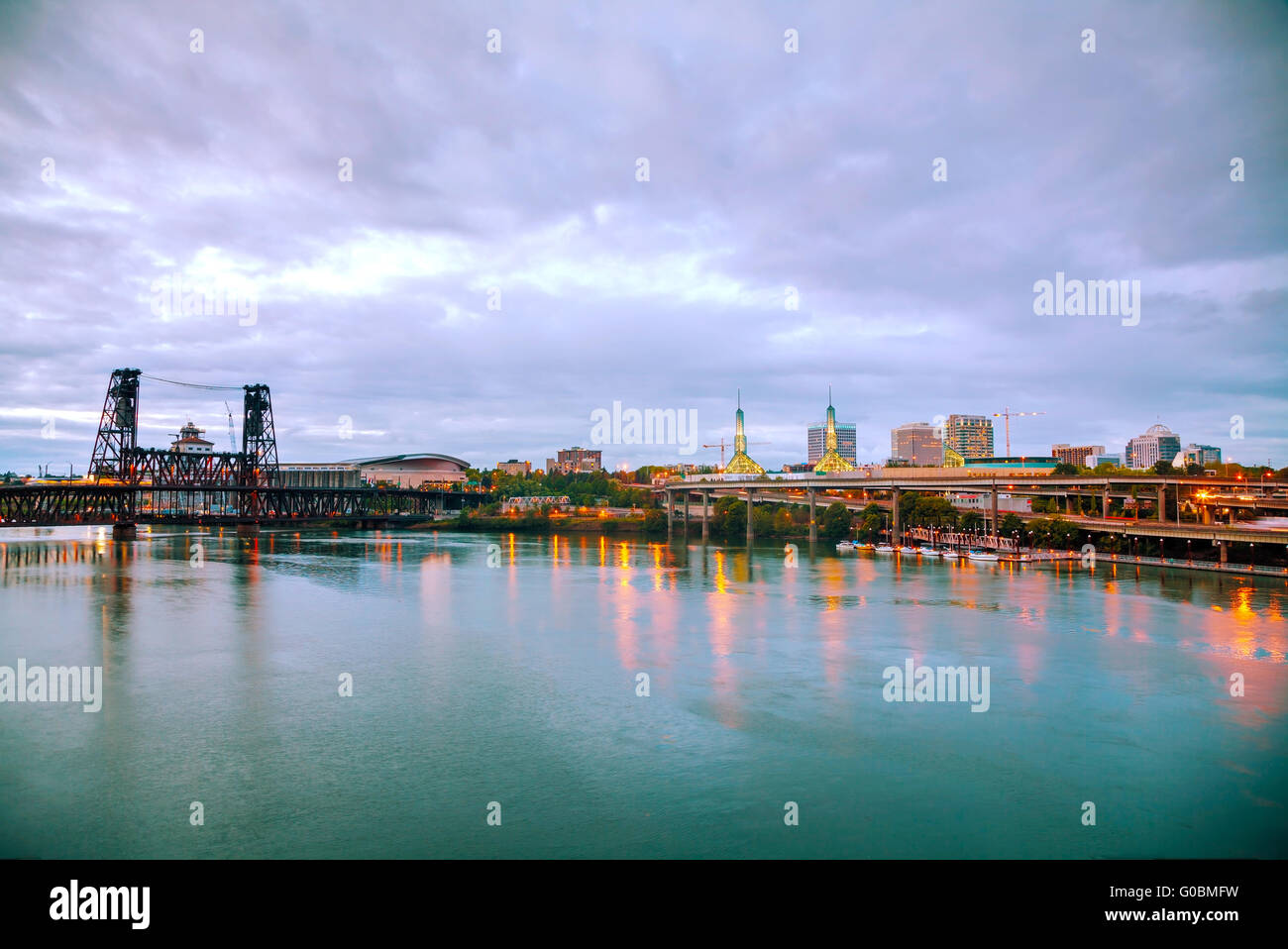 Downtown Portland cityscape at the night time Stock Photo - Alamy