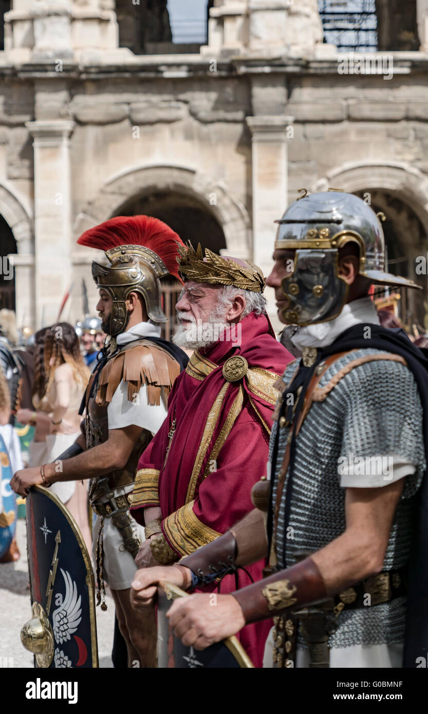Roman re-enactment games in Arena of Nimes a Roman amphitheatre ...