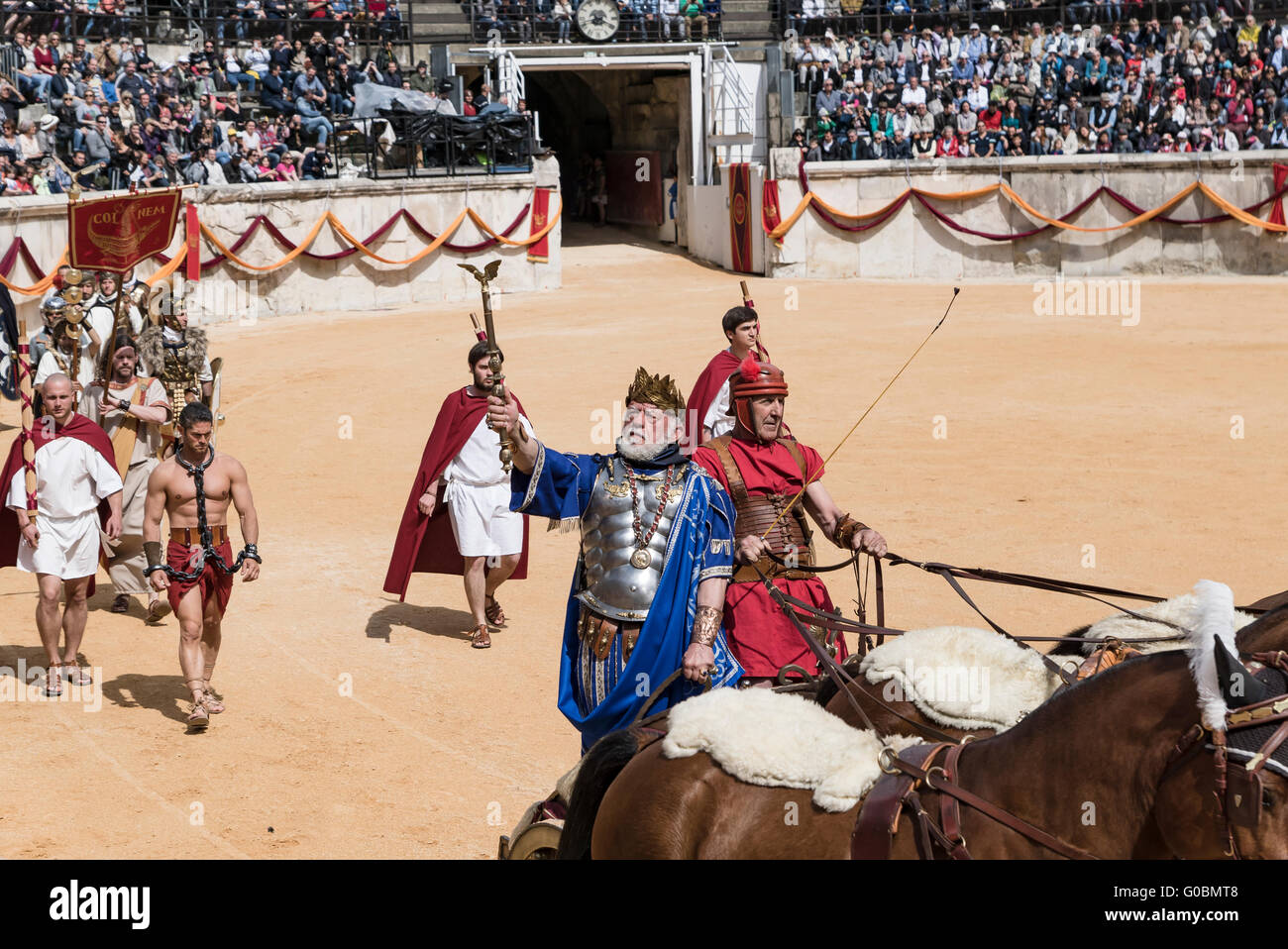 Roman re-enactment games in Arena of Nimes a Roman amphitheatre ...