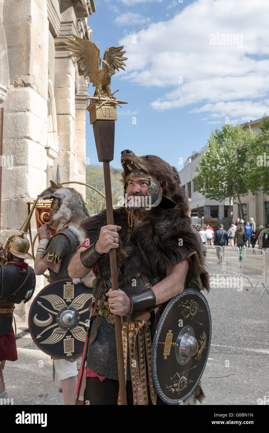 Roman re-enactment games in Arena of Nimes a Roman amphitheatre ...