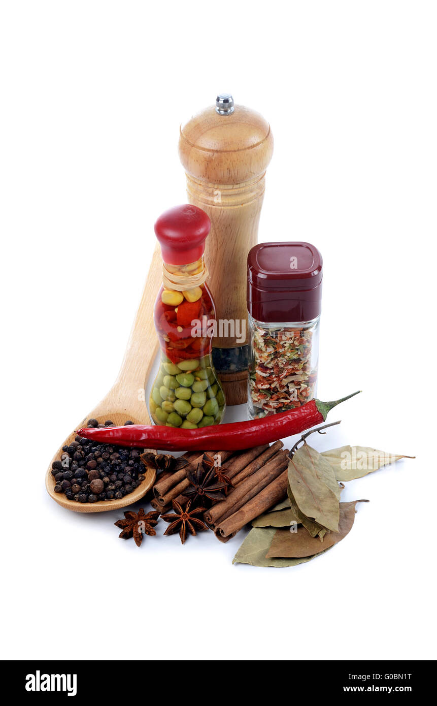 Set of various spices isolated on white background Stock Photo - Alamy