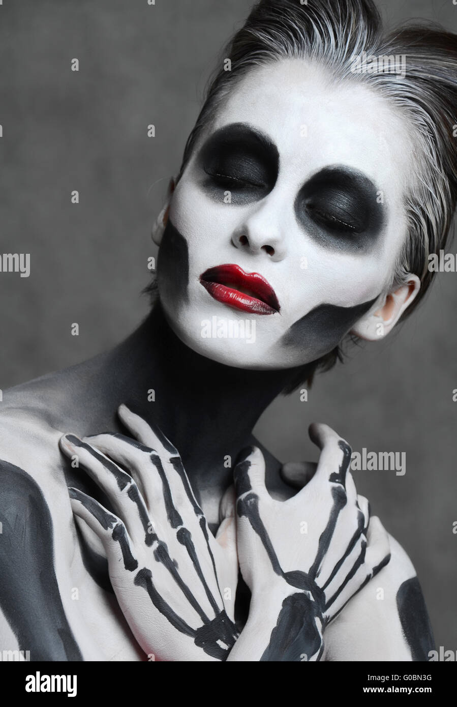 Girl face paint halloween monster costume hi-res stock photography and ...