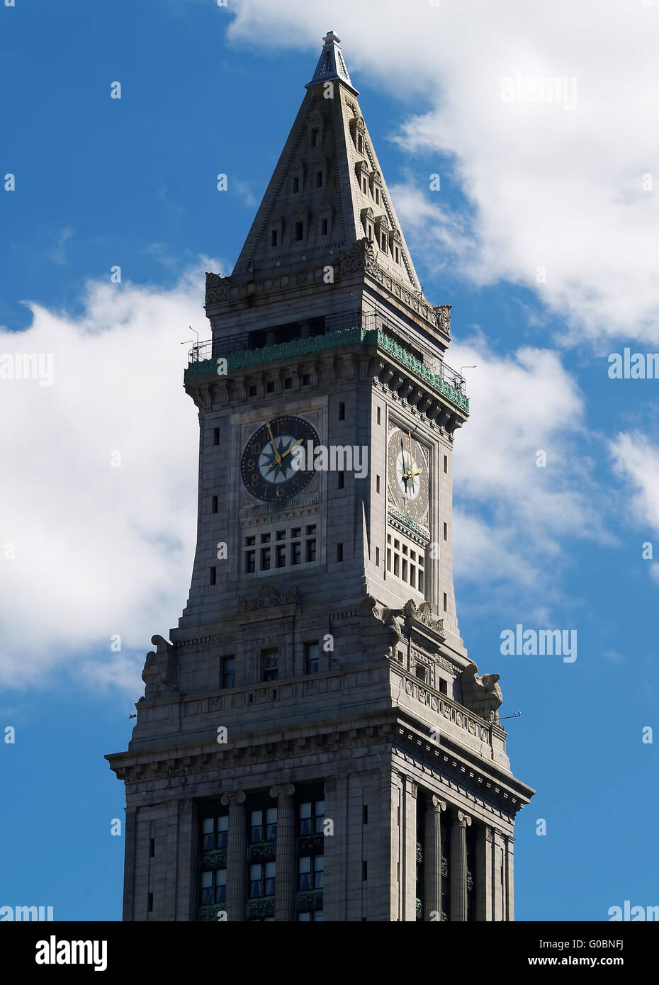 Clock On High Rise Building Blue Sky White Clouds Stock Photo - Alamy