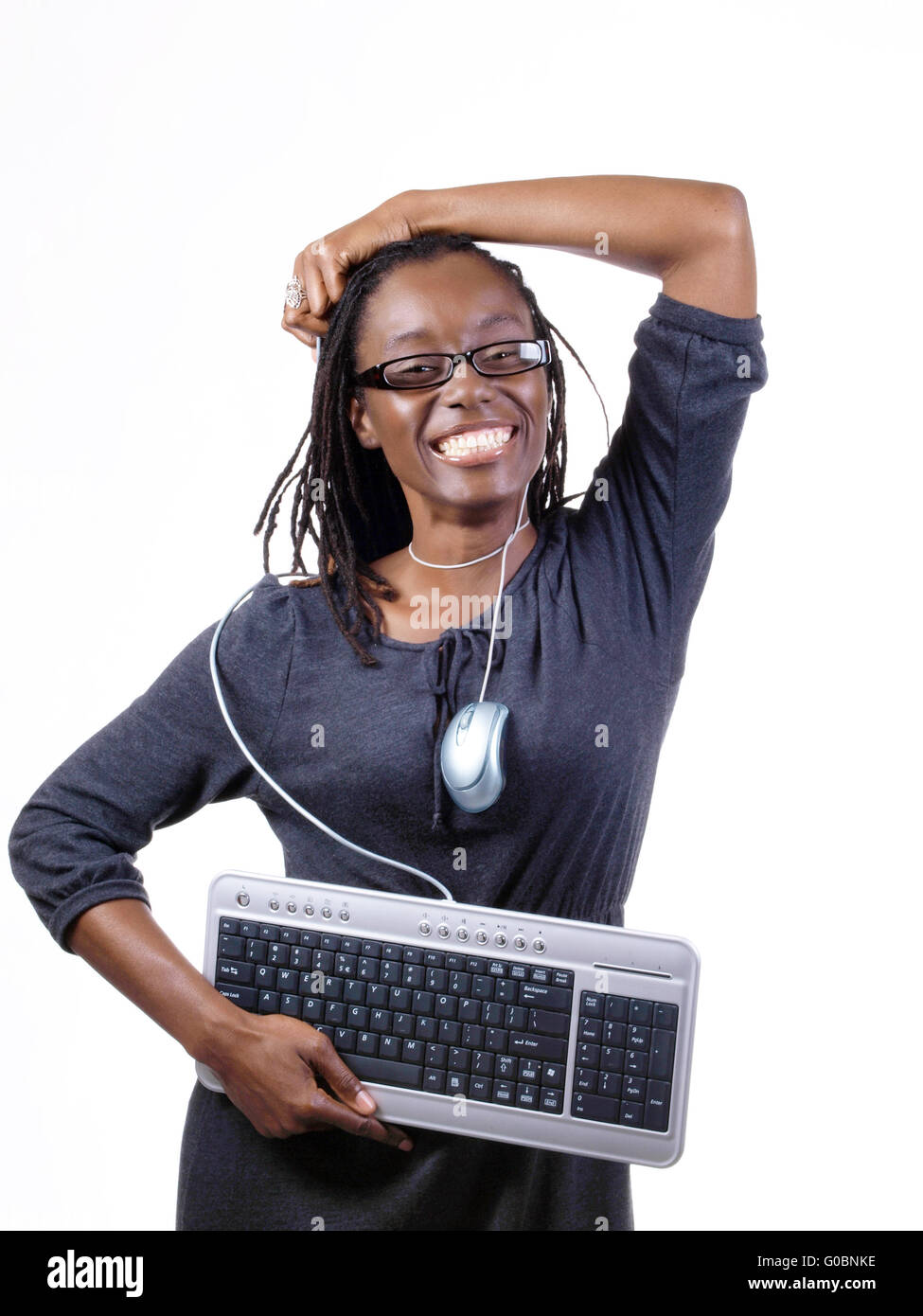 Young woman with PC cords around neck Stock Photo - Alamy