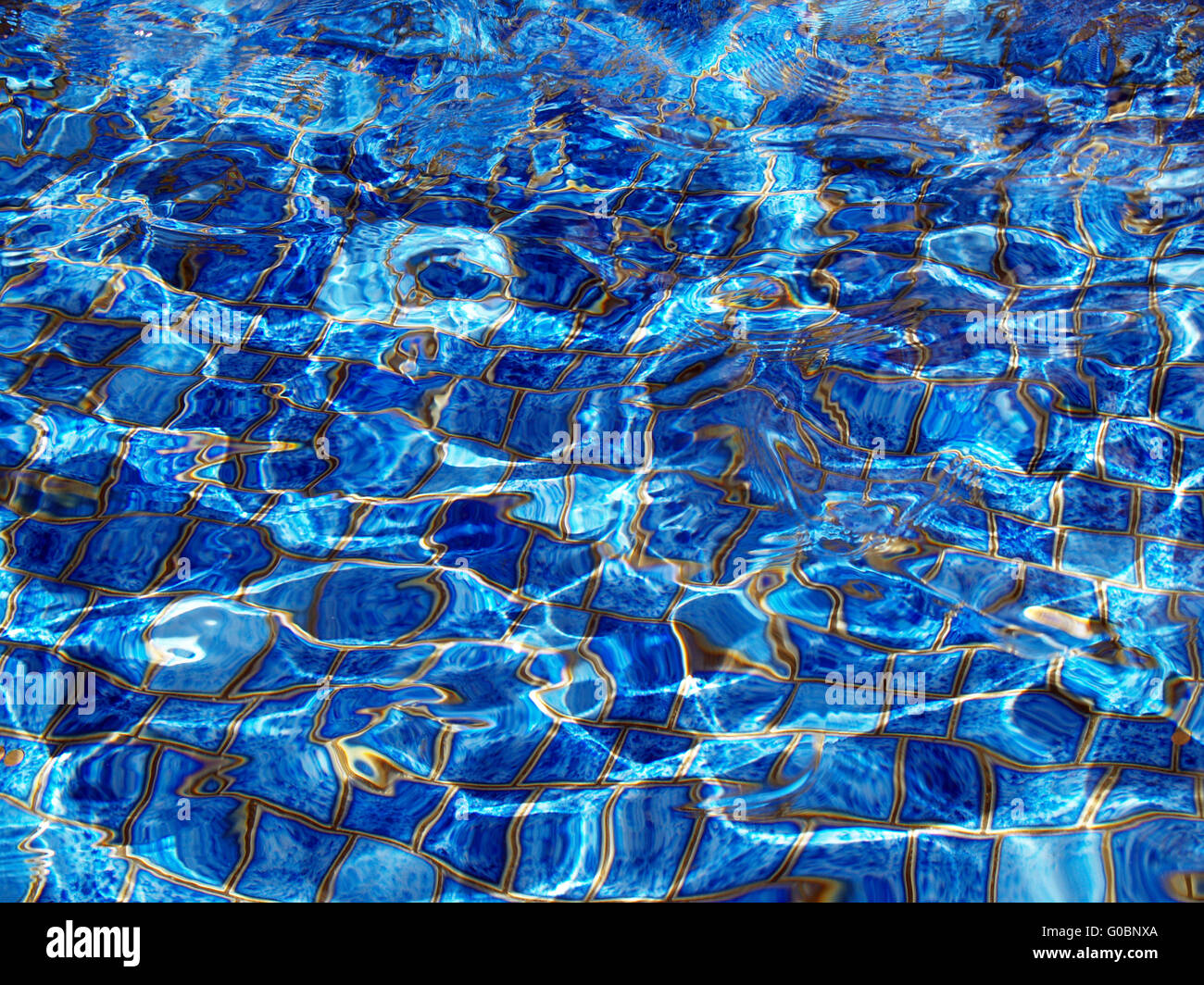 fountain blue tiles with water waves distortion Stock Photo - Alamy