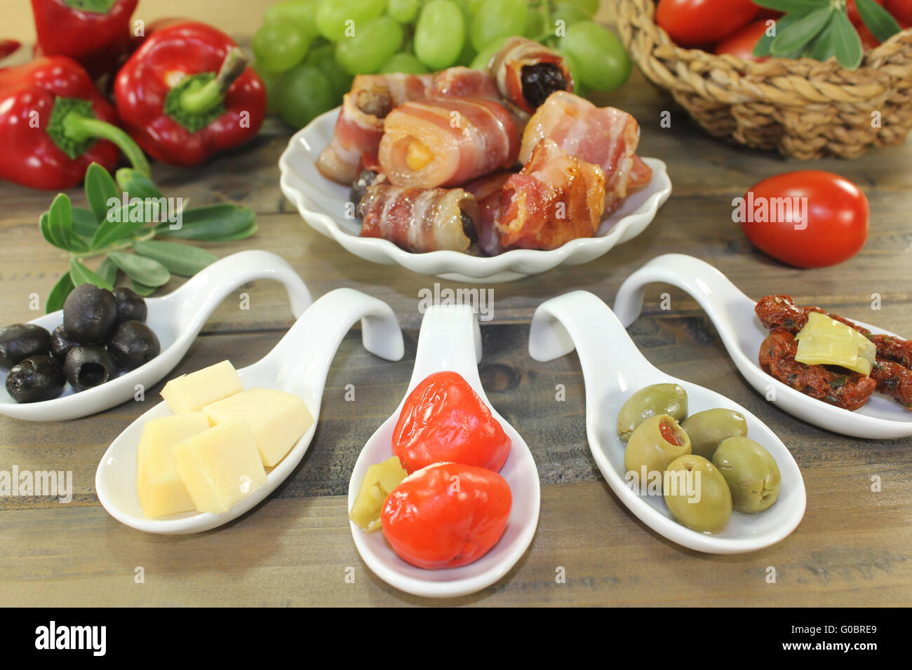 stuffed Tapas with bacon Stock Photo - Alamy