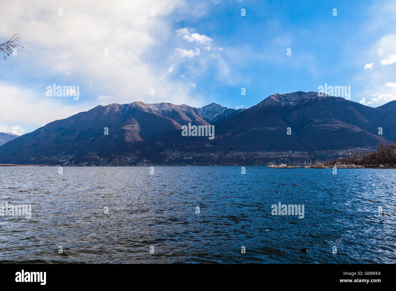 Beautiful view of Maggiore Lake and the Alps from Locarno in Winter ...