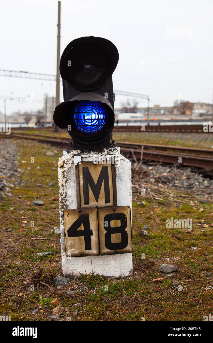 Railway semaphore shows blue signal Stock Photo - Alamy