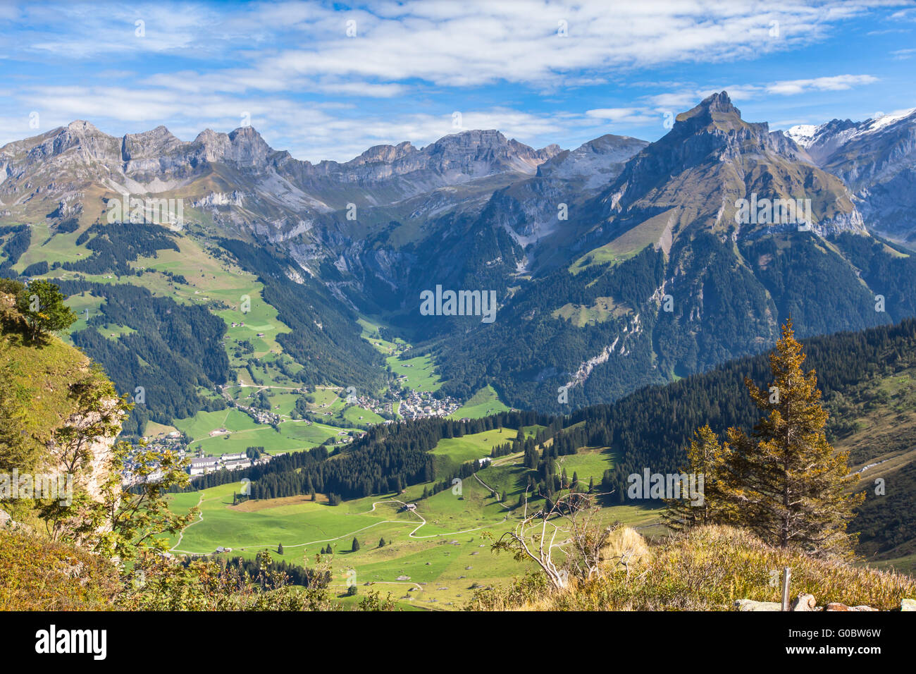 Panorama view of the swiss alps in central Switzerland with peak Hahnen ...