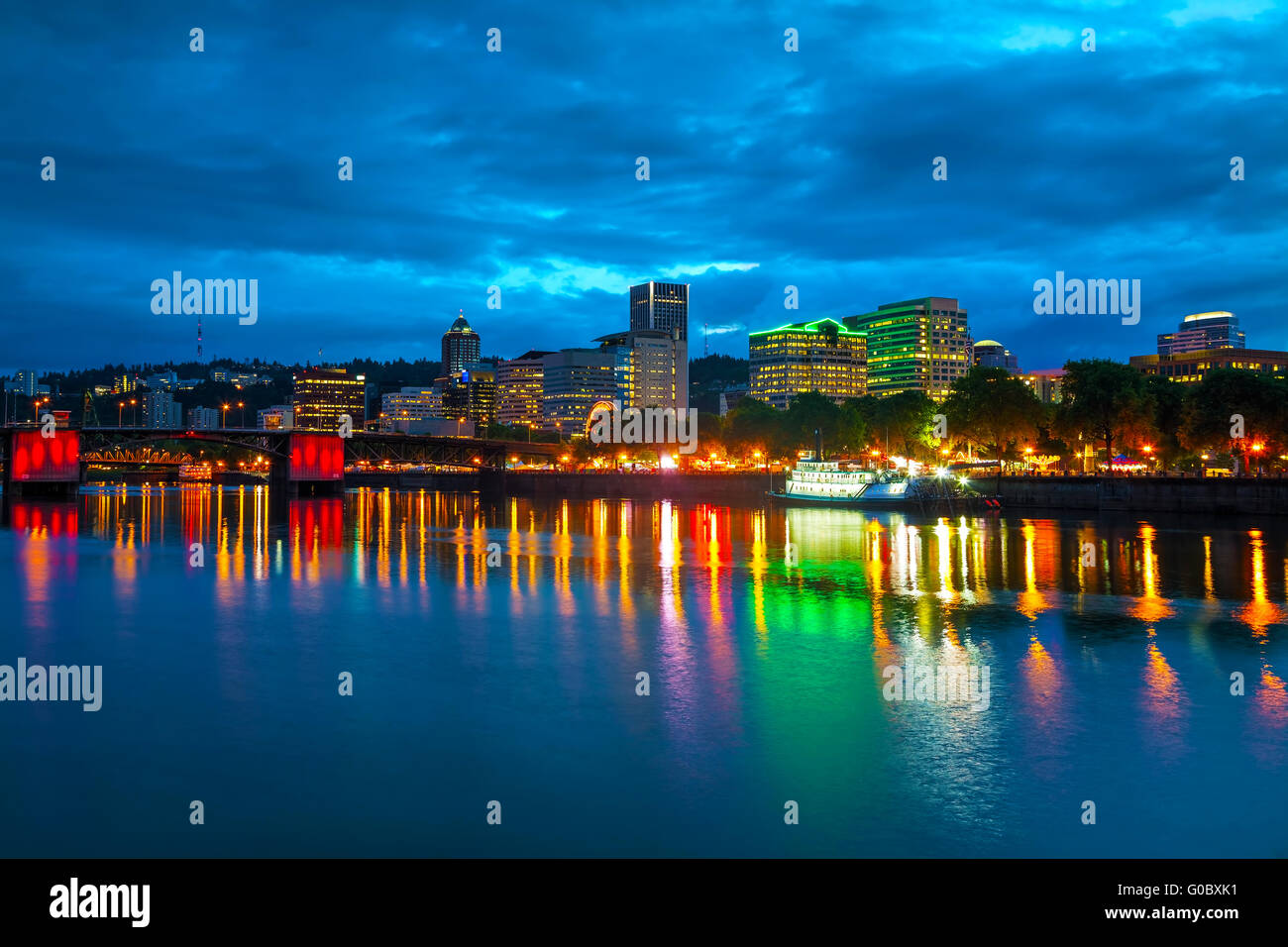 Downtown Portland cityscape at the night time Stock Photo - Alamy