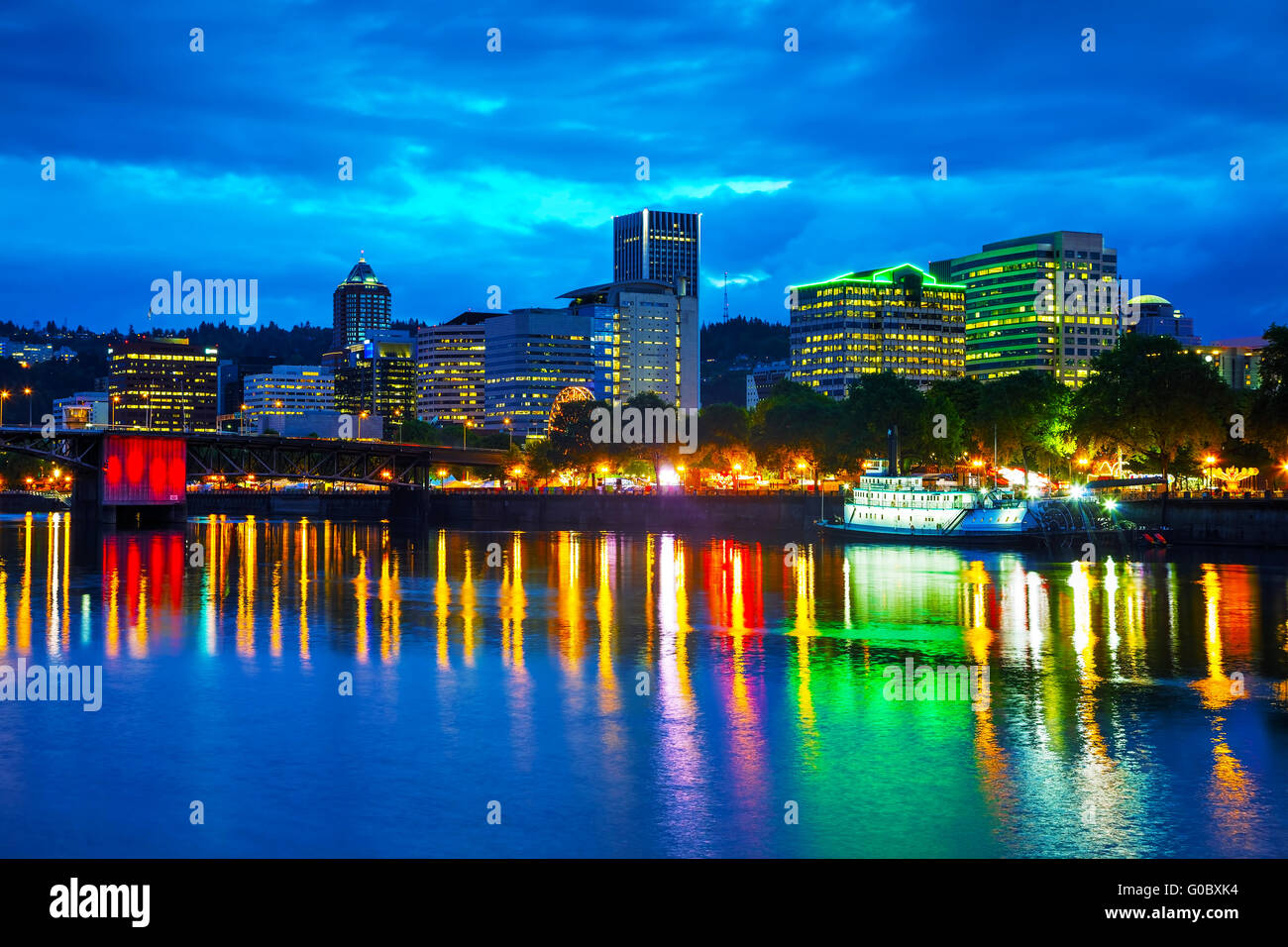 Downtown Portland cityscape at the night time Stock Photo - Alamy