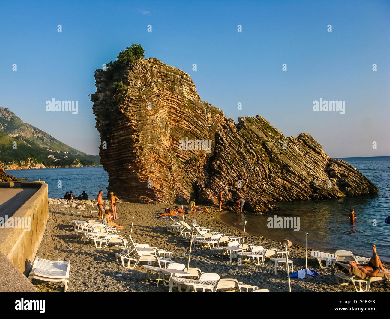 View on beach sea and mountain in Montenegro Stock Photo - Alamy